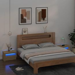 MAISONCHIC 2 Stk.Nachttisch,Nachtschrank,Beistelltisch mit LEDs Sonoma-Eiche 60x35x40 cm -89222 - Braun