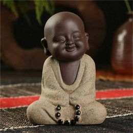 Minkurow - Buddha-Statuen Kleiner Mönch Farbe Sand Keramik Handwerk Figur Skulptur Fengshui Sandstein Desktop-Dekoration, Skulptur Kunsthandwerk
