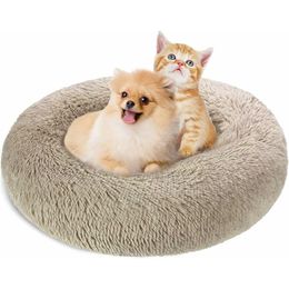 Katzenbettkörbe für Hunde, rund, 60 cm, waschbares und warmes Donut-Haustierkissen, superweich und bequem für kleine Hunde und Katzen – Hellbraun