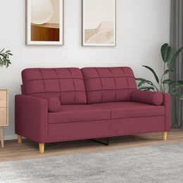 2-Sitzer-Sofa,Sofas gerade mit Zierkissen Weinrot 140 cm Stoff vidaXL