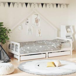 Kinderbett,Einzelbette mit Schubladen Weiß 90x200 cm Massivholz Kiefer vidaXL