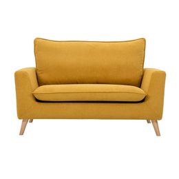 Miliboo Skandinavisches Sofa aus senfgelbem Stoff mit Samteffekt und hellem Holz 2-Sitzer jonas - Gelb