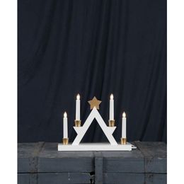 271-32 Weihnachtsdekoration kerzenständer julle E10 4X3W Holz weiss, gold L:33cm B:6cm H:26cm mit Kabelschalter - STAR TRADING