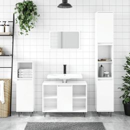 Prolenta Premium Badschrank Hochglanz-Weiß 30x30x100 cm - Weiß