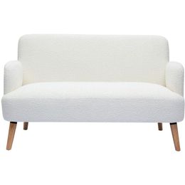 Miliboo Skandinavisches Sofa 2-Sitzer aus weißem Stoff mit Bouclé-Wolleffekt und hellem Holz ISKO - Wollweiß