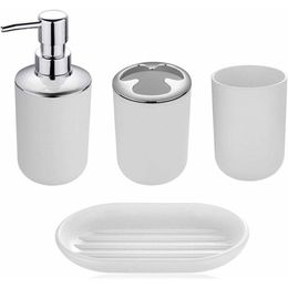 Modernes Design, 4-teiliges Badezimmer-Zubehör-Set, Lotionsflaschen, Zahnbürstenhalter, Zahnbecher, Seifenschale, Weiß-Vier