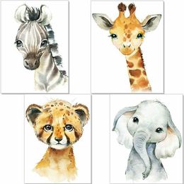 Bild und Leinwand,Poster-Dekoration für Kinderzimmer-Baby-Poster für Jungen oder Mädchen-Dschungel-Safari-Tiere-Wanddekoration,A4 (4 Stück) - Minkurow