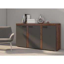 Sideboard rivay 3 Türen Anrichte Kommode 149 cm 3F Eiche Graphit - Furnix