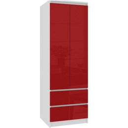 Kleiderschrank Star s | Zweitürig s 60 cm | 2 Schubladen mit Regalen und Einer Kleiderstange | für Kleiderschränke Schlafzimmer | Laminierte Platte