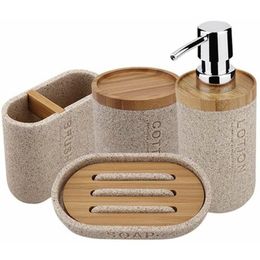 Nimco Kora - Badaccessoires-Set 4 in 1, Sandbeige/Bambus KO 24000SET-86