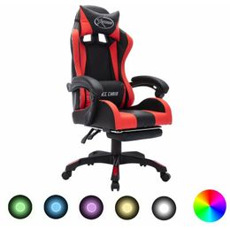 Gaming-Stuhl,Bürostuhl Computerstuhl Ergonomisch,Gaming Chair mit rgb LED-Leuchten Rot und Schwarz Kunstleder -DE42414 - Mehrfarbig