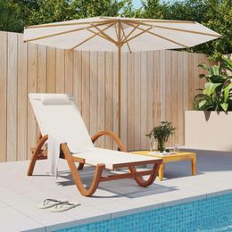 Sonnenliege,Liegestuhl,Relaxliege mit Kissen Weiß Textilene und Massivholz Pappel NCEIN96648 Bonnevie