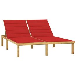 Doppel-Sonnenliege,Liegestühle,Relaxliege mit Roten Auflagen Kiefer Imprägniert NCEIN93138 Bonnevie