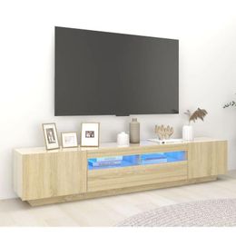 TV-Schrank mit LED-Leuchten, TV-Lowboard, Fernsehschrank mit Moderner Stil Sonoma-Eiche 200x35x40 cm NMKS40887 MAISONCHIC