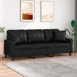 3-Sitzer-Sofa,Sofas gerade mit Zierkissen Schwarz 180 cm Kunstleder vidaXL