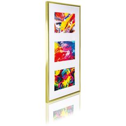 Close Up Bilderrahmen 23,8 x 46,8 cm gold für 3 Bilder im Format 10 x 15 cm, Profil aus Kunststoff, Plexiglasscheibe