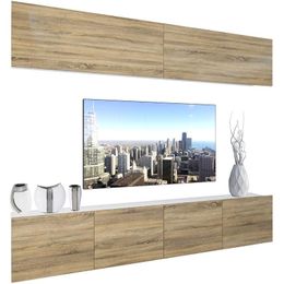 Wohnwand Vollausstattung Wohnzimmer-Set Moderne Schrankwand mit LED-Beleuchtung Anbauwand TV-Schrank Sonoma Eiche - Belini