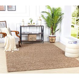 Teppich Hochflor Wohnzimmer Soft Weich Shaggy Einfarbig Dunkelbeige 160 x 220 cm - Surya
