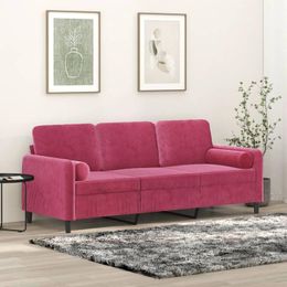 Vidaxl - 3-Sitzer-Sofa mit Zierkissen Weinrot 180 cm Samt Rot