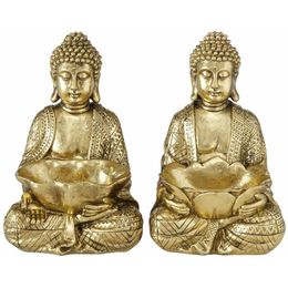 Buddha Dekofigur sitzend Asia Skulptur Kunstharz gold Feng Shui Dekoration 2er Set, Boltze 2021250