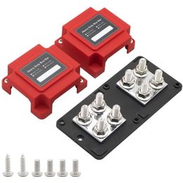 Bus Rail Box 400A Heavy Duty Power Distribution Block with 8 x M10 (3/8 Inch) Distribution Block 48V dc Red BusBar Box for Car Ship Boat rv - Rouge