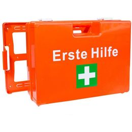 LÜLLMANN Lüllmann - Erste-Hilfe-Koffer für Betriebe din 13157 Premium Steelboxx Verbandkasten + Wandhalter orange 620139 - Orange