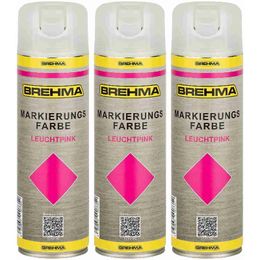 Brehma - 3x Markierungsspray Forstspray Markierungsfarbe leuchtpink 500ml