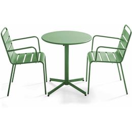 Table de jardin ronde pliante en métal et 2 fauteuils Cactus vert - Palavas