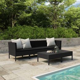 6-tlg. Garten-Lounge-Set,Gartenmöbel-Set mit Auflagen Poly Rattan Schwarz vidaXL