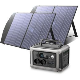 Solargenerator R600, 299WH LiFePO4 Batterie, 2x 600W (1200W Spitze) ac Ausgang Tragbare Powerstation mit 2Pcs 100W Solarpanel, Stromversorgung für