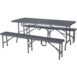 Hattoro - Set Buffettisch mit zwei Klappbänke faltbar Camping Tisch Bank 180cm Grau