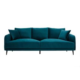 Miliboo Design-Sofa mit petrolblauem Stoff im Samtdesign und schwarzem Metall 3-Sitzer jerry - Blaues Öl