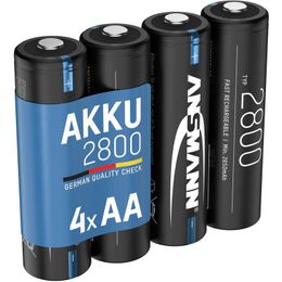 Ansmann Akku AA Mignon 2800mAh NiMH 1,2V - Batterien wiederaufladbar (4 Stück)