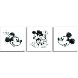 Mickey & Minnie Maus - Leinwandbild Set 3-teilig - 3x 30x3cm - Schwarz / Weiß - Disney