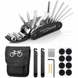 Fahrrad-Multitool, 16-in-1-Werkzeug für Fahrradreparaturset, Multitool, Fahrradreparaturwerkzeug, Fahrradwerkzeugset mit Tasche, selbstklebender