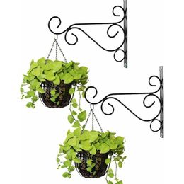 Set mit 2 Hängekörbenhaltern für den Außenbereich, schwarze Metall-Gartenhaken, 25 cm lange Zaunhaken, die für Hängekörbe für Vogelhäuschen,