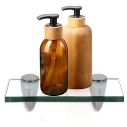 Glasablage Glasregal ideal für Bad. Dusche und zur modernen Dekoration mit Halterung aus Edelstahl 8 mm 20x10 cm Klarglas - Transparent - Tolletour