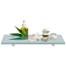Tolletour - Glasablage Glasregal ideal für Bad. Dusche und zur modernen Dekoration mit Halterung aus Edelstahl 8 mm 40x10 cm Milchglas - Transparent