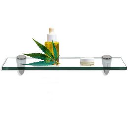Tolletour - Glasablage Glasregal ideal für Bad. Dusche und zur modernen Dekoration mit Halterung aus Edelstahl 8 mm 40x10 cm Klarglas - Transparent
