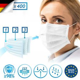 Medizinischer Mundschutz - Typ iir, bfe ≥ 98%, din en 14683, Made in eu, 400 Stück, 3-lagig, Weiß - op Masken, Mund und Nasenschutz, Einweg