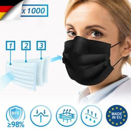 Virshields® Medizinischer Mundschutz - Typ IIR, BFE ≥ 98%, DIN EN 14683, Made in EU, Schwarz, 1000 Stück, 3-lagig - OP Masken, Mund Nasen