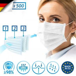 Medizinischer Mundschutz - Typ iir, bfe ≥ 98%, din en 14683, Made in eu, 500 Stück, 3-lagig, Weiß - op Masken, Mund und Nasenschutz, Einweg