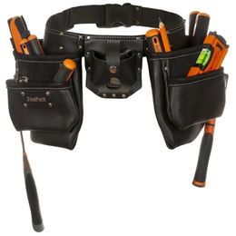 Prolenta Premium - Werkzeug-Gürtel mit 2 Taschen aus Leder - Schwarz
