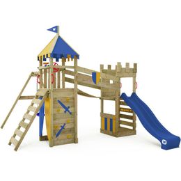 Spielturm Klettergerüst Smart Fort mit Schaukel & Rutsche, Ritterburg mit Sandkasten, Kletterleiter & Spiel-Zubehör - blau - Wickey