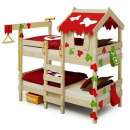 Kinderbett Etagenbett CrAzY Ivy mit Rutsche Hochbett, 90 x 200 cm Hausbett - rot/apfelgrün - Wickey