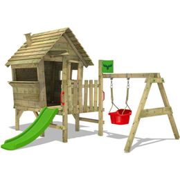Wickey Fatmoose Spielturm Spielhaus VanillaVilla mit Rutsche, Leiter & Spiel-Zubehör - mit Schaukelanbau