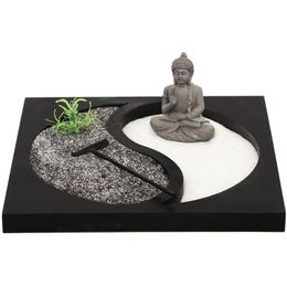 Sil - Zen-Garten mit Buddha Figur und kleiner Harke Ying & Yang