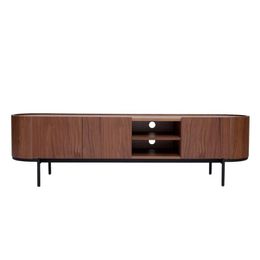 Miliboo Design-TV-Möbel aus dunklem Walnussfurnier und schwarzem Metall mit Stauraum B180 cm skye - Nussbaum