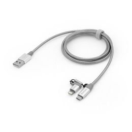 Sync-/Ladekabel 2-in-1 - USB/Micro usb & Lightning - 100cm Stainless Steel (Silber) (48869) - Verbatim