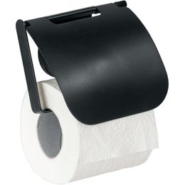 Wenko - Static-Loc® Plus Toilettenpapierhalter mit Deckel Pavia Schwarz, WC-Rollenhalter, Befestigen ohne bohren, Schwarz, Stahl schwarz , Kunststoff